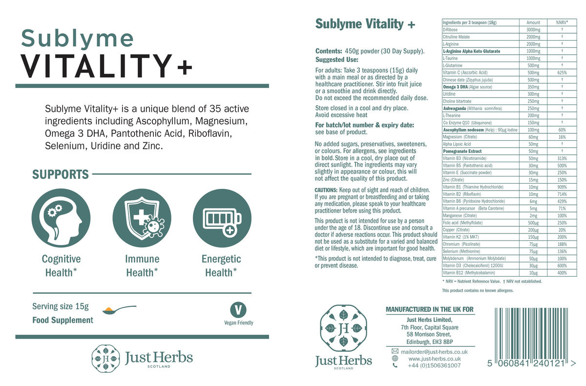 Sublyme Vitality- General Health Supplements – Just Herbs Scotland